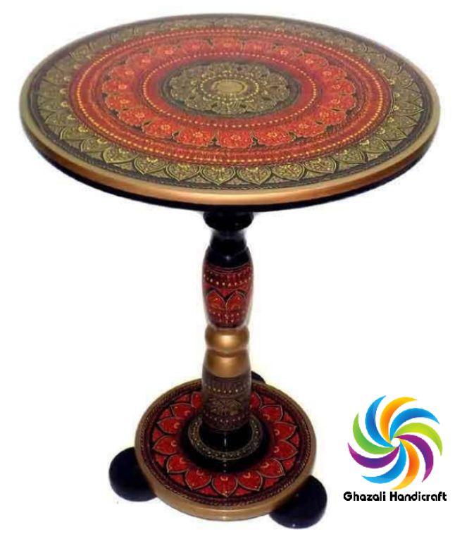 Wooden Hand Crafted Round Coffee Table - Lacquer Work... 16 inches Top ...