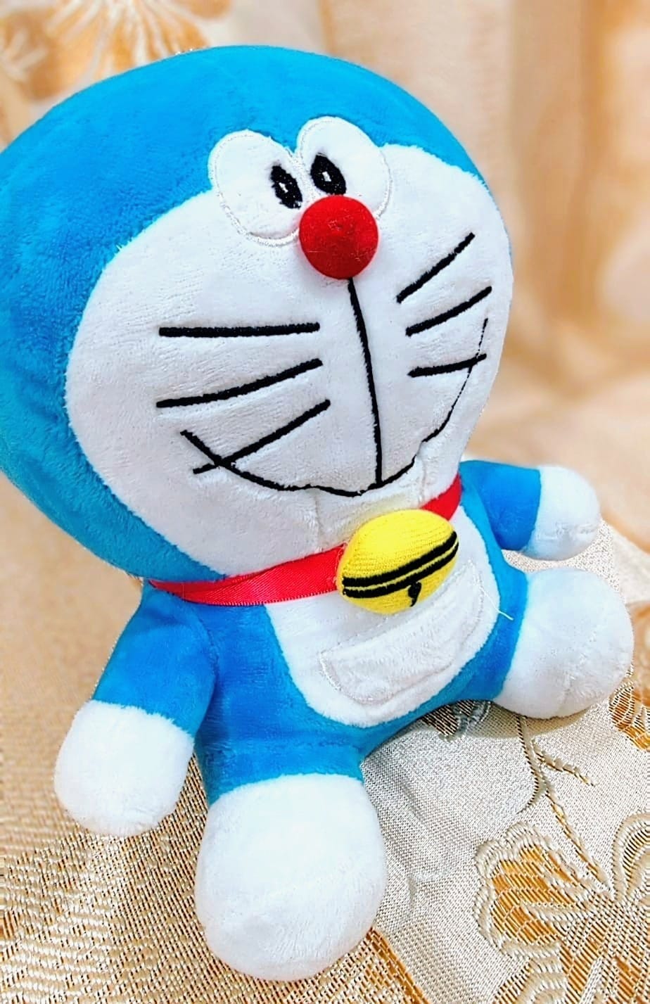 Doremon Teddy Bear Fluffy Stuff Toy with Fluffy Neck Bell (8 Inches ...