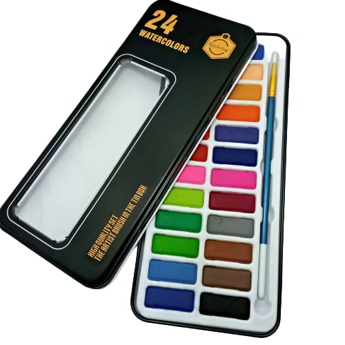 Solid Water Color Watercolor Paint Set With Black Tin Box 24 color set ...