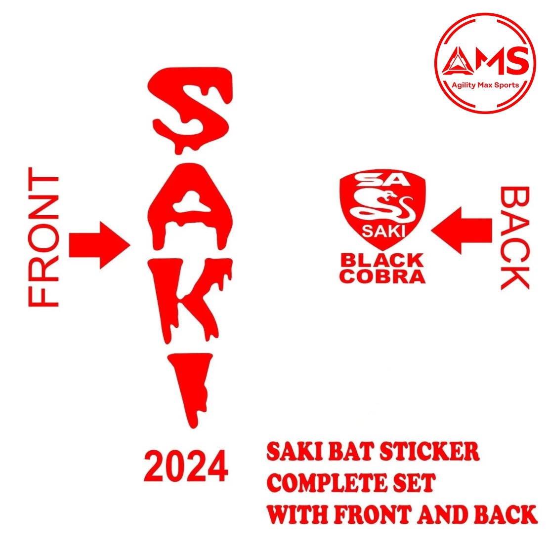 Saki Cricket Bat RED Sticker Complete set for all type of Classic ...
