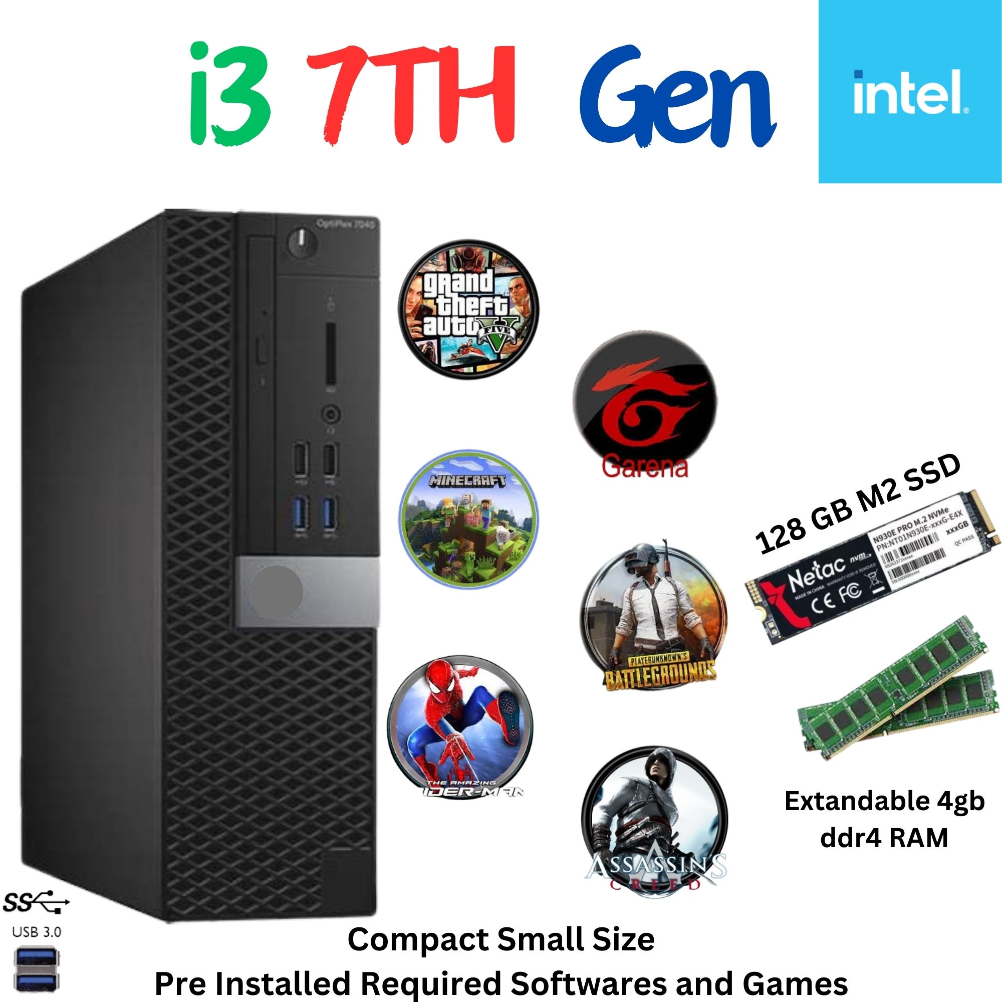 Desktop PC with core i3 7th generation 4gb ddr4 Ram / 128 M2 SSD | Daraz.pk