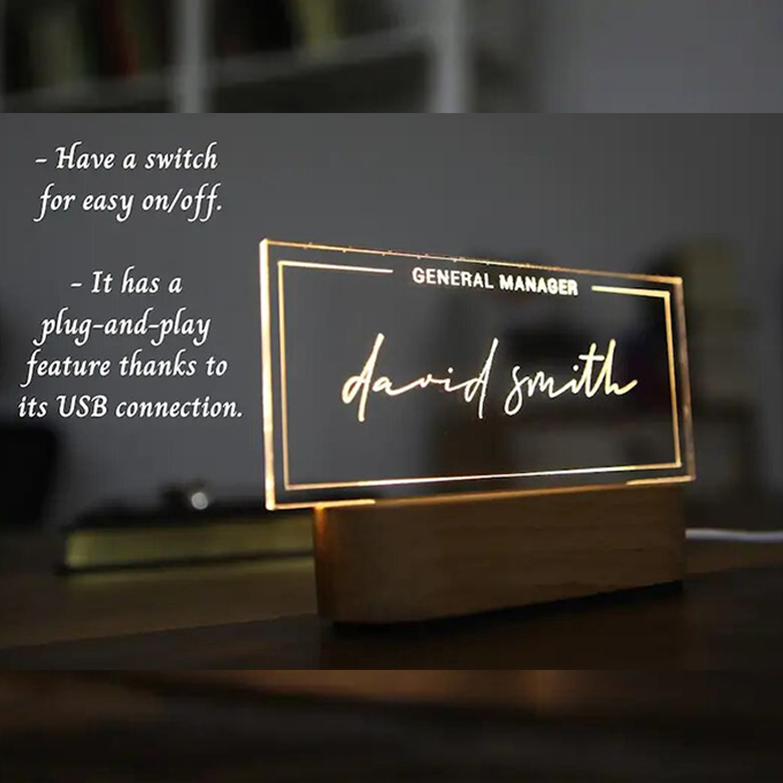 Night Light Led Name Plate, Acrylic LED Desk Name Plate, Desk Plate ...