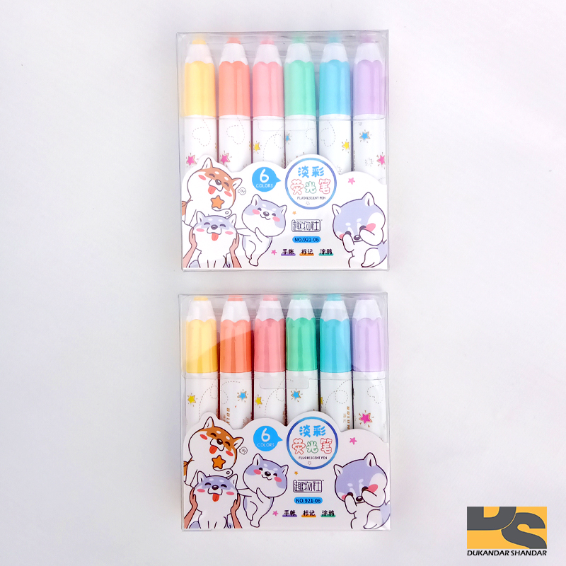 Pack of 2 Mini Cute Pencil Shape Colourful Highlighter Markers, 6pcs ...