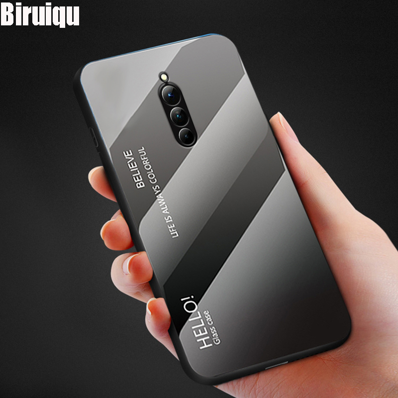 Biruiqu For ZTE Red Magic 8 Pro Shockproof Gradient Tempered Glass Back Soft Silicone Edge Case ...