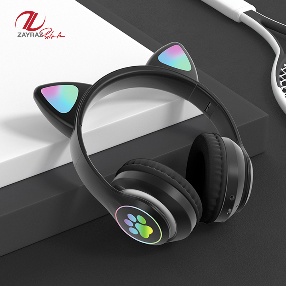 Cat Headphone Zayraz Wireless Cat Headphones Headset Glowing Cat Ear Headphones - Bluetooth ...