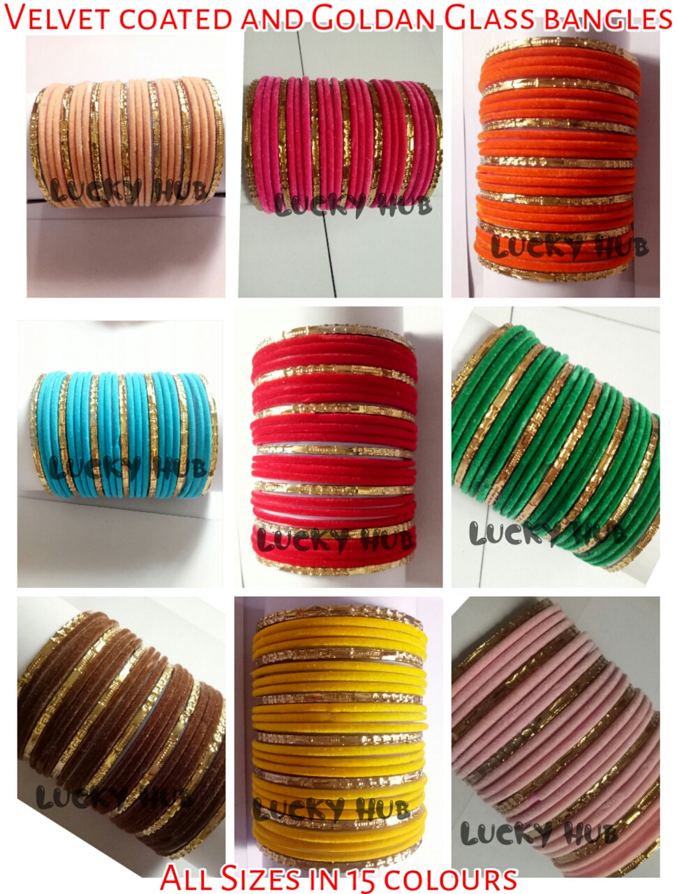 24 pieces / 2 dozen Hydrabadi Velvet Glass Bangles mixed with Golden ...