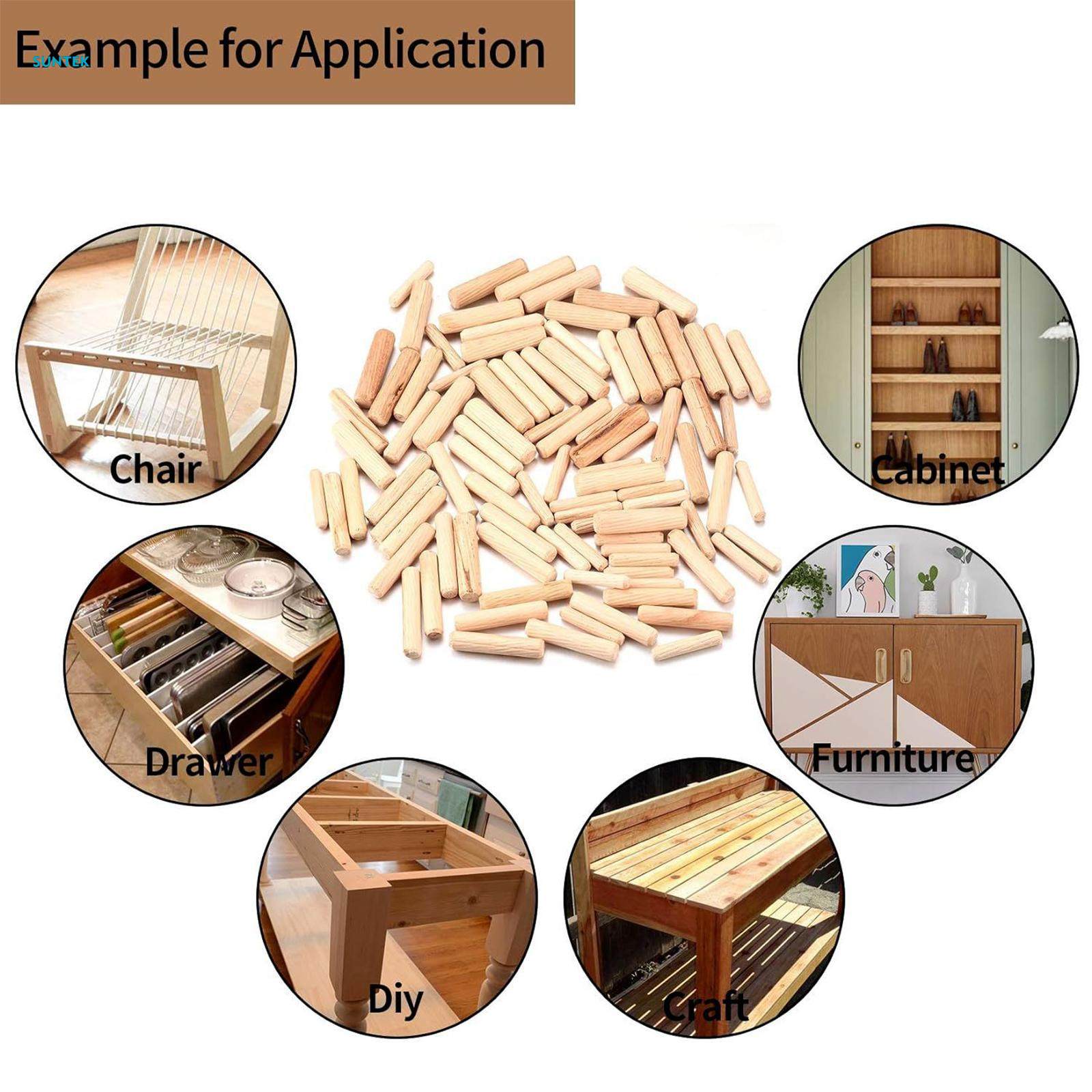 90x Wooden Dowel Pins Assortment Wood Dowel Rods for Cabinet Connecting ...