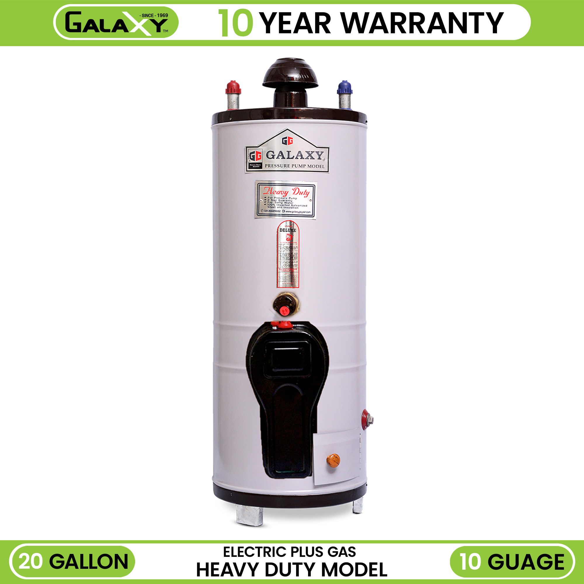 Galaxy Heavy Duty Electricity + Gas Geyser 10 year Warranty 10 Gauge 15 ...