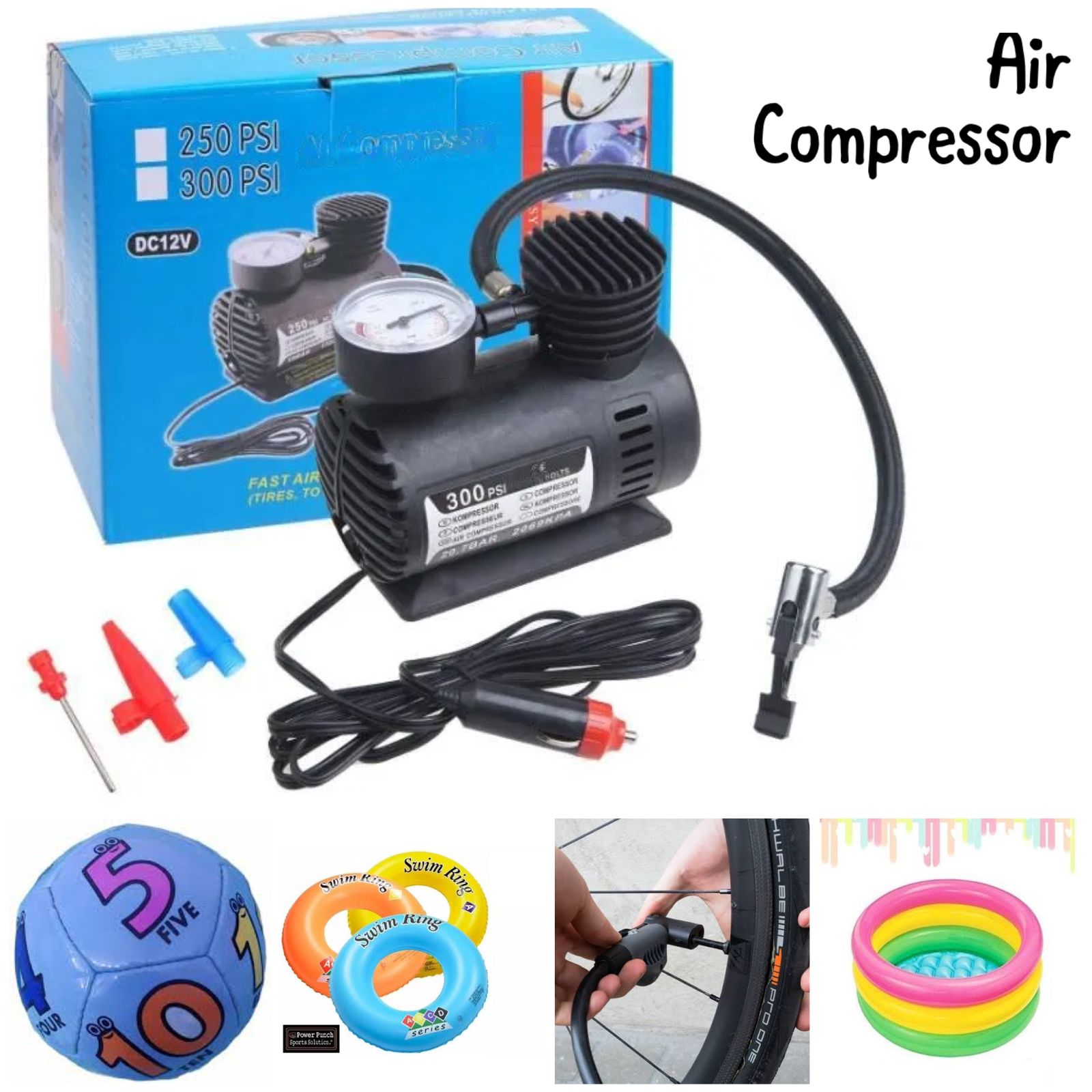Mini Air Compressor Inflator Pump (Suitable For Water Tubes / Footballs ...
