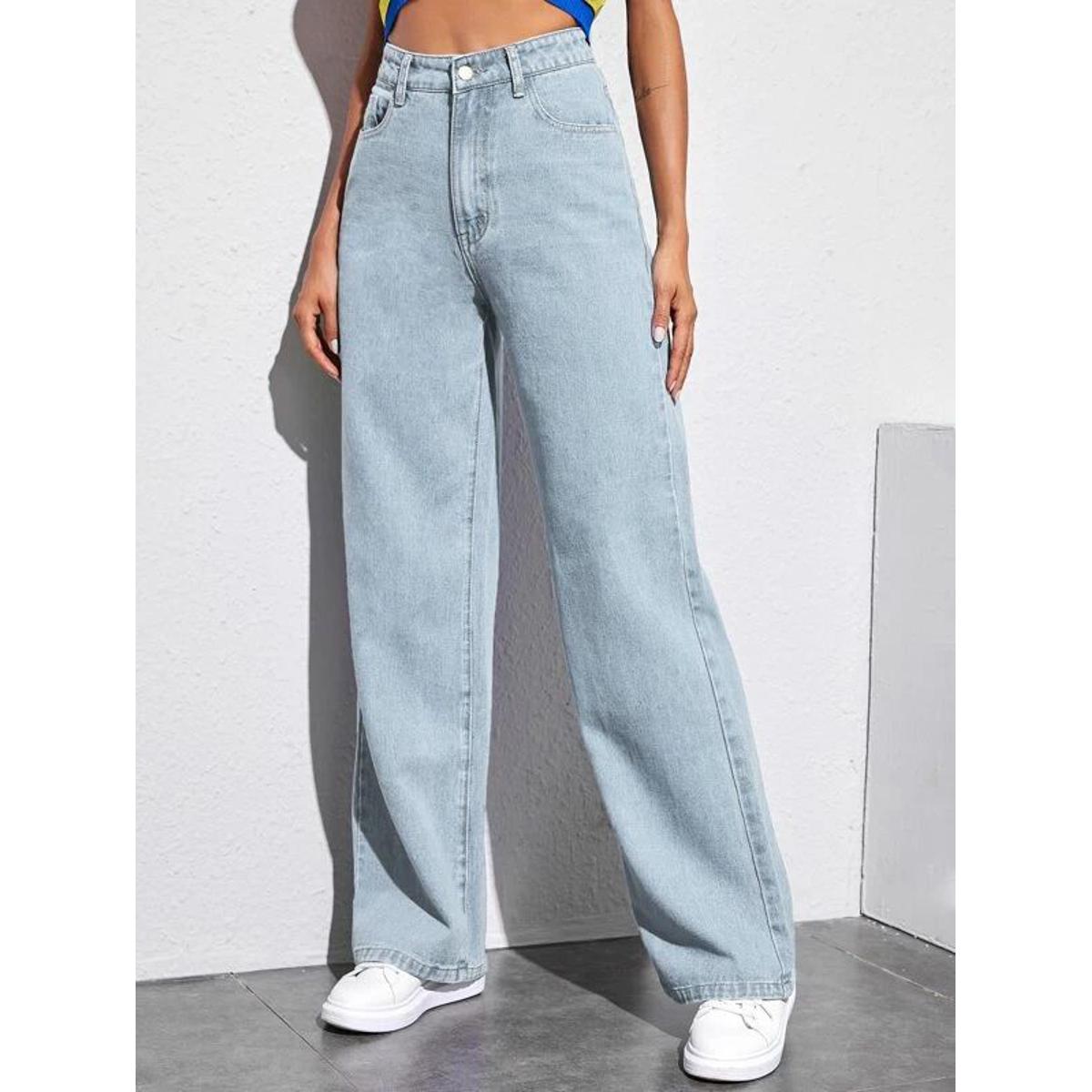Women Ice Blue Wide Leg High Waist Denim Jeans | Export Quality ...