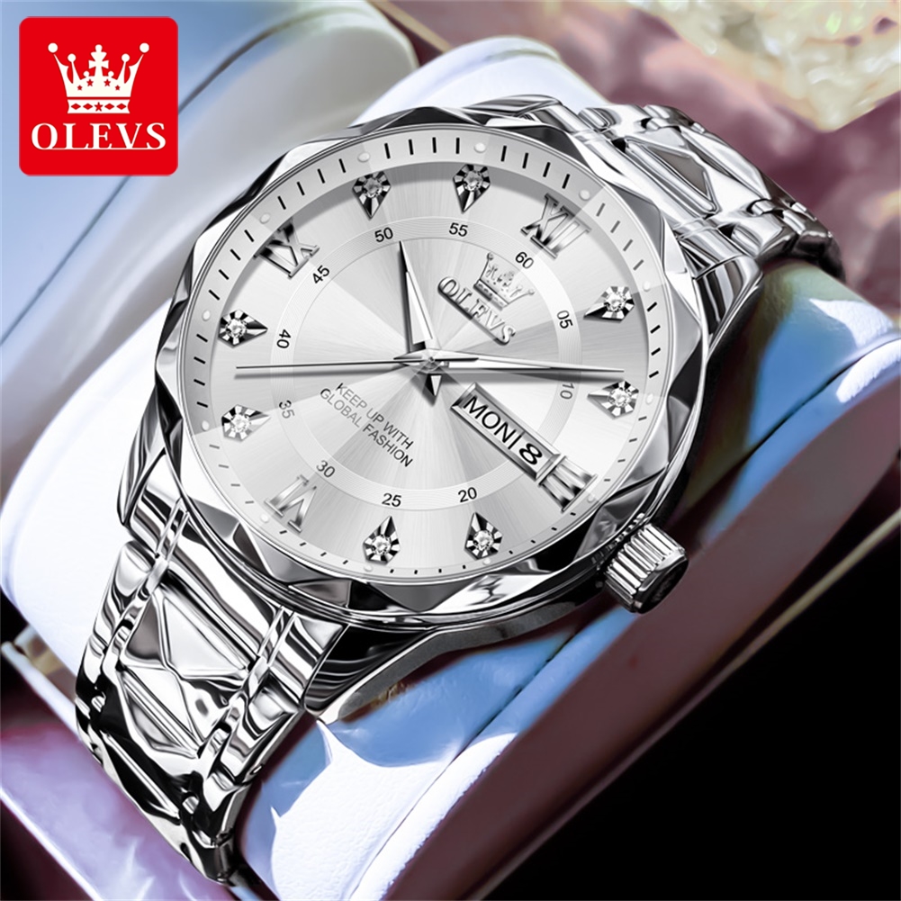 OLEVS watch for men original waterproof fashion diamond dial luminous ...