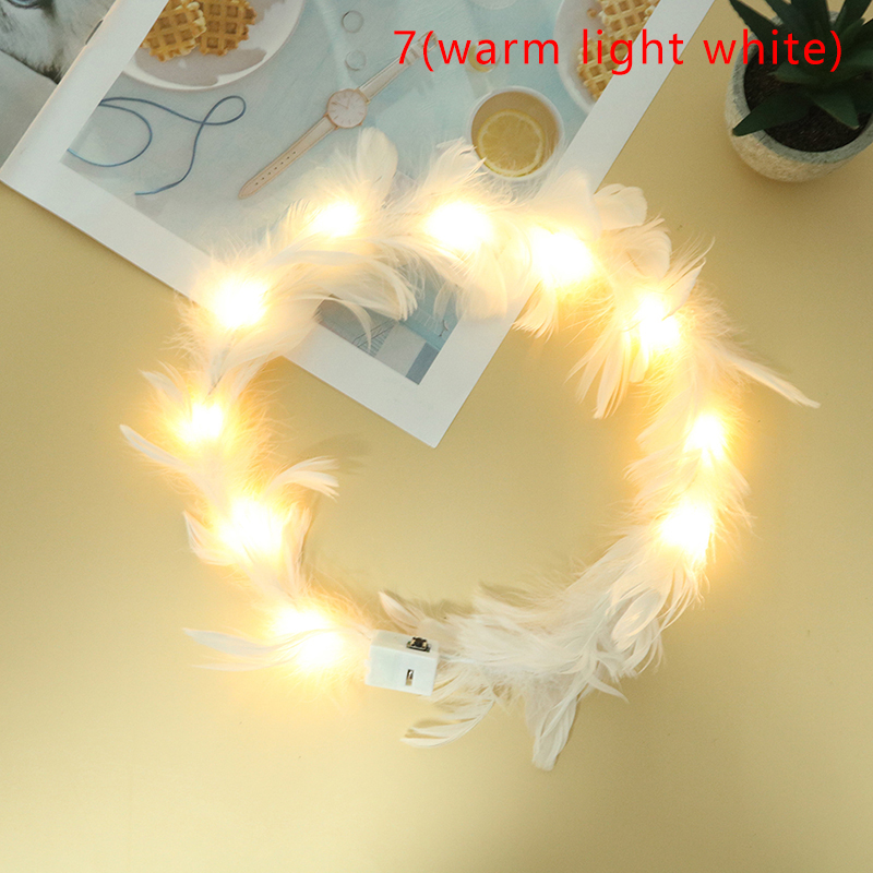 LED Feather Wreath Crown Light-Up Luminous Headdress for Women Girls ...