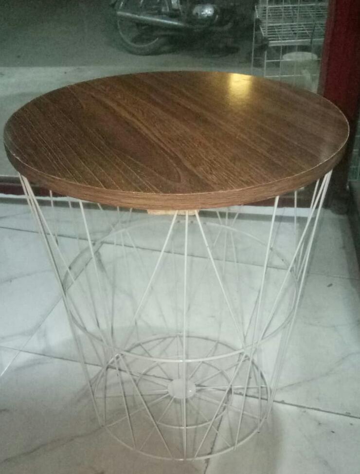 METAL WIRE REMOVABLE WOOD TOP FOLDABLE ROUND COFFEE SIDE TABLE STORAGE ...