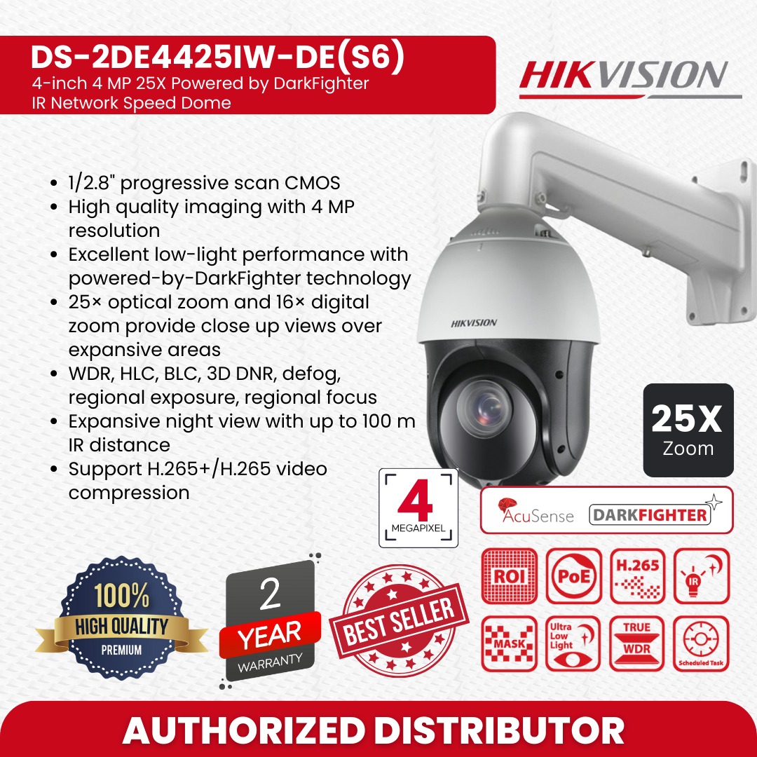 HIKVISION DS-2DE4425IW-DE(S6) 4-inch 4 MP 25X IR Network Speed Dome ...