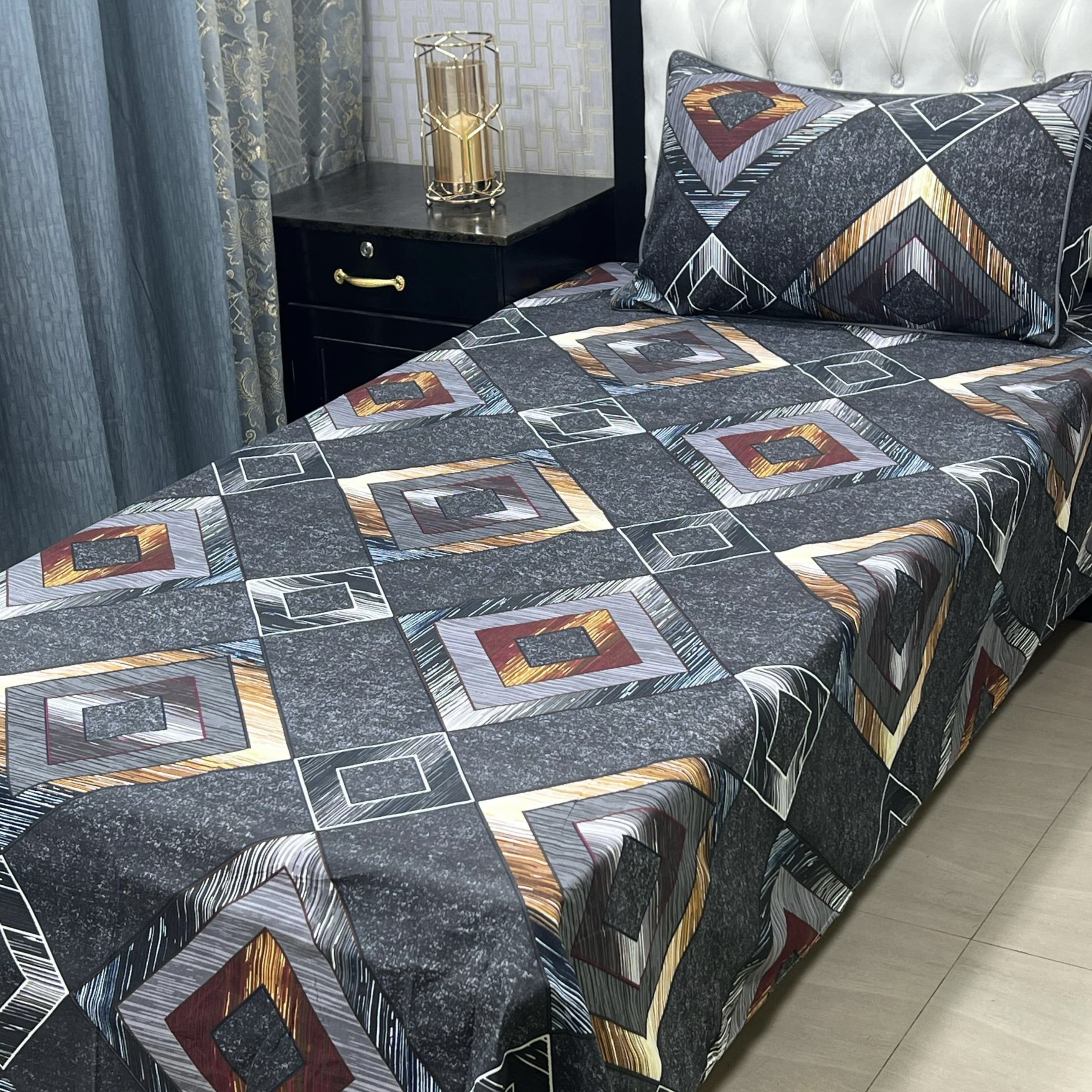 Luxurious Floral & Geometric Patterned Single Size Bed Sheet with ...