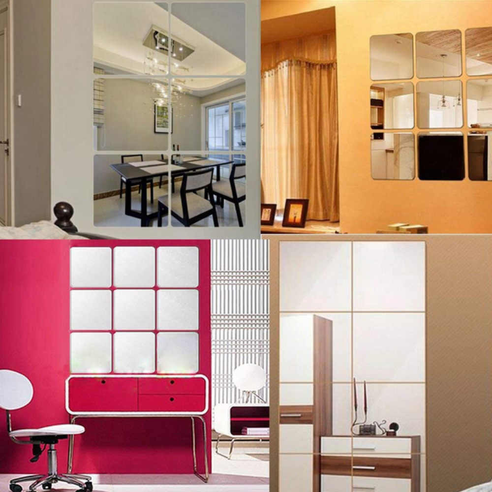 16pcs DIY Square Mirror Tile Wall Sticker Self Adhesive Room Decor for ...