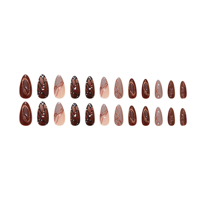 24Pcs Brown Butterfly Wing Fake Nails with Glue DIY Art Design False ...