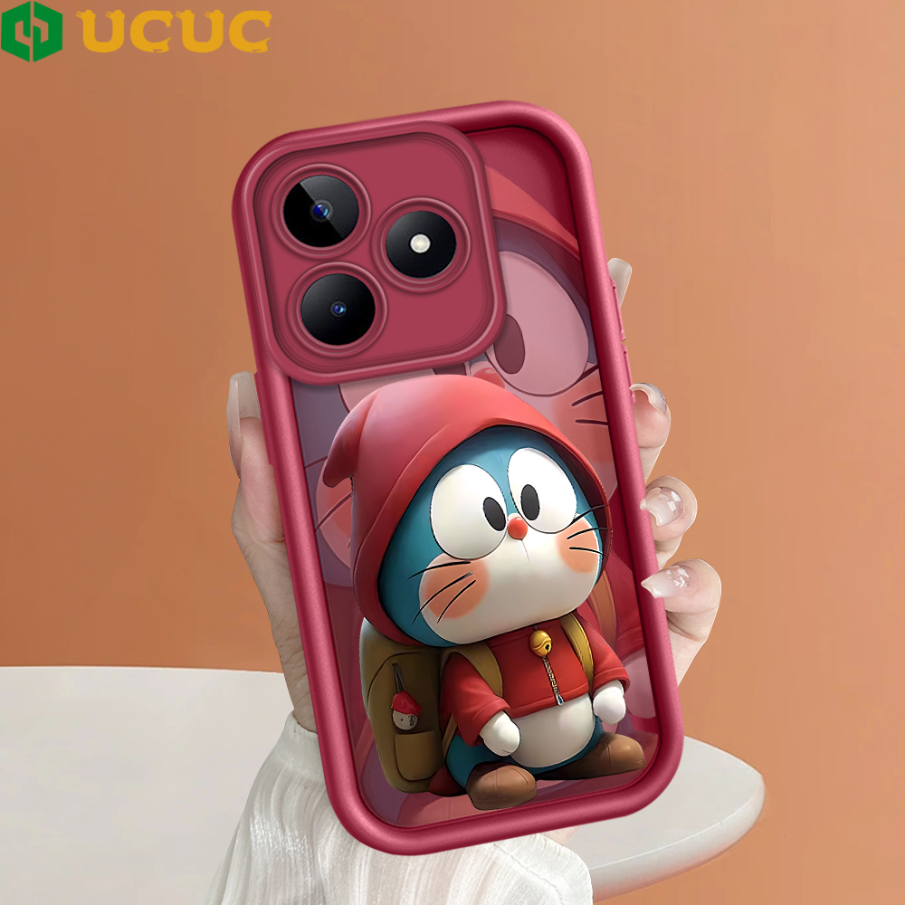 UCUC for Realme C53 C51 / Narzo N53 Note 50 Back Cover Red Hoodie Cat Ladder Camera Soft Rubber ...