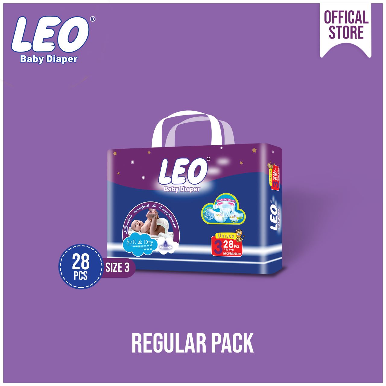 Leo Regular Pack Baby Diaper - Size 3, Medium - 28 Pcs | Daraz.pk