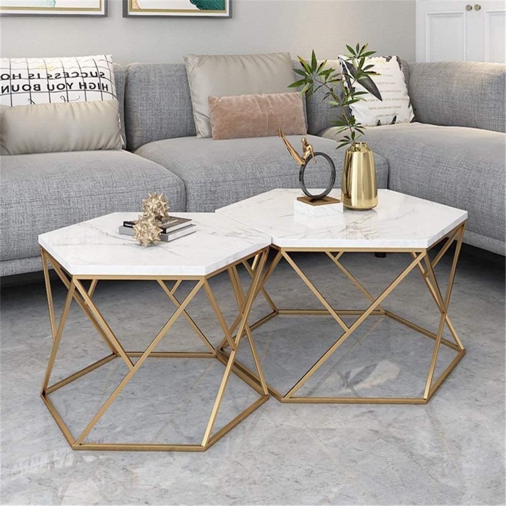 center table Modern wooden marble texture Center Table Set of Two ...