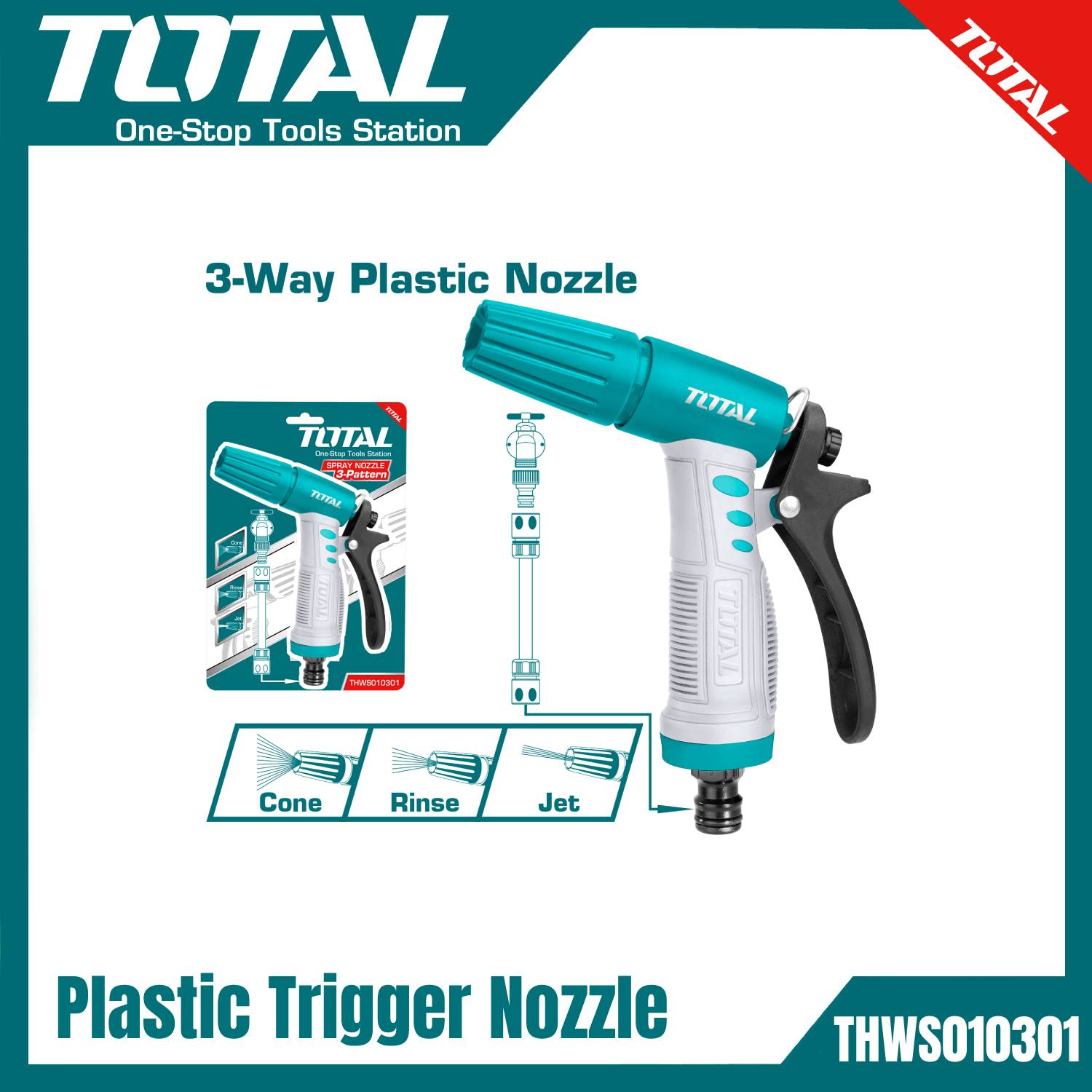 TOTAL 3-Way Plastic Trigger Nozzle with TPR Insulated Comfortable Soft ...