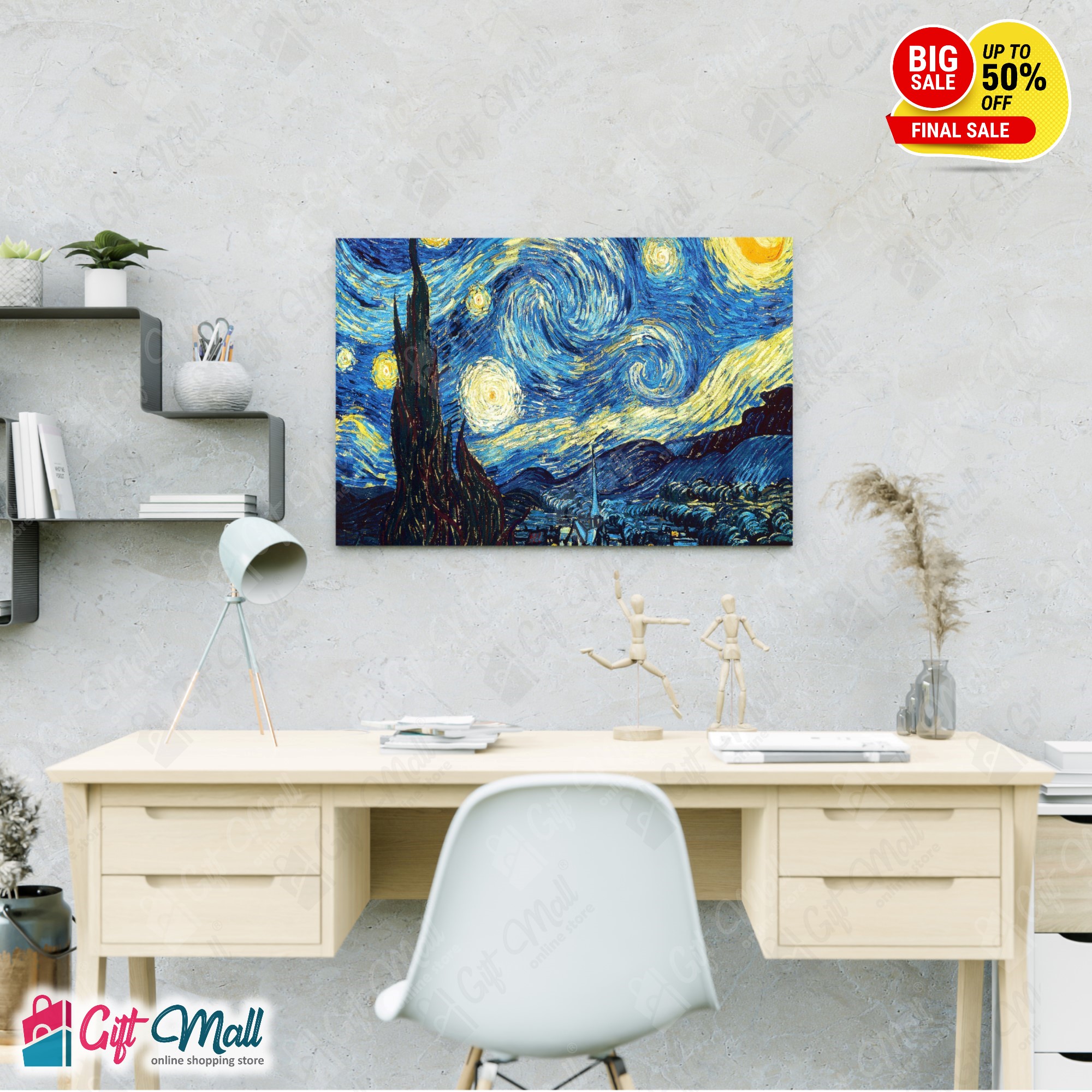 Starry Night UV Oil Canvas Print with Frame | Wall Art for Home Decor ...