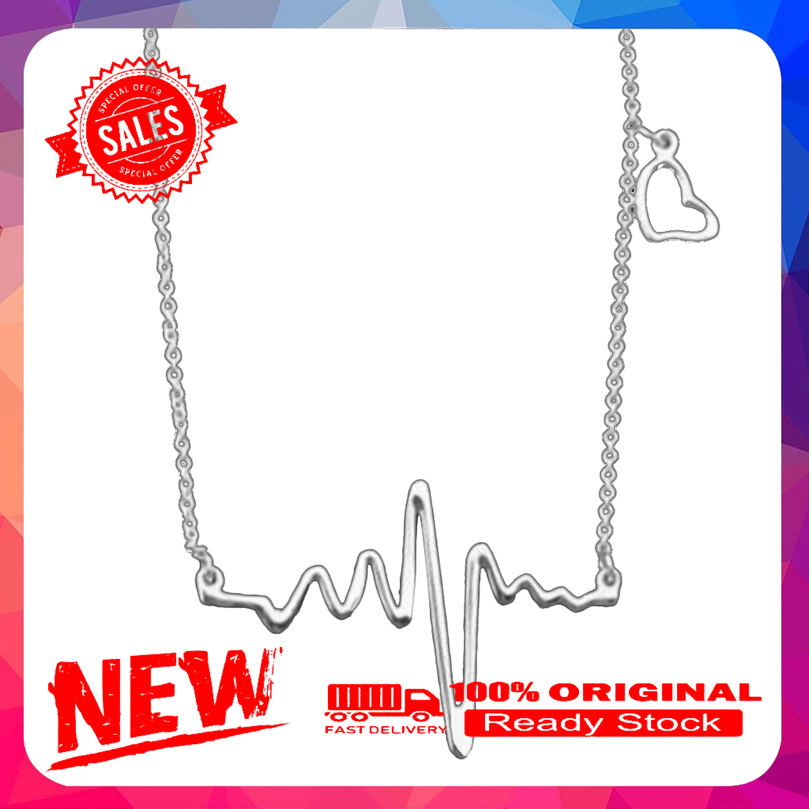 Necklace ECG Design Exquisite Alloy Heart Shape Pendant Clavicle Chain ...