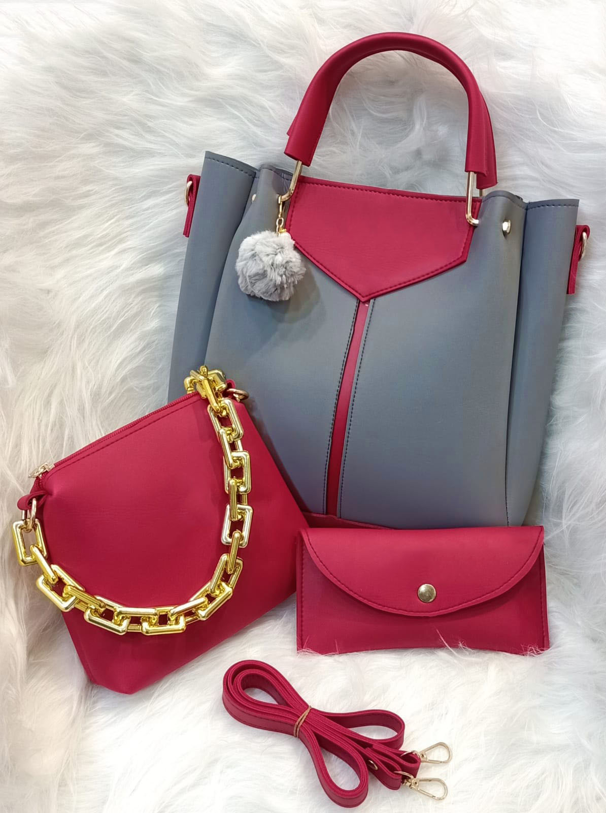 Hand bags for girls pack of 3 and 4 piece set with long strap and ...