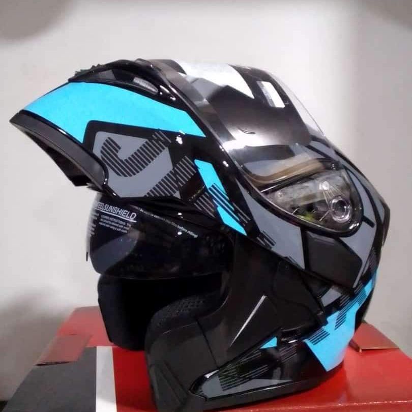 Helmet Jiekai JK-902 blue&grey FlipUp Dual Visor DOT Approved | Daraz.pk