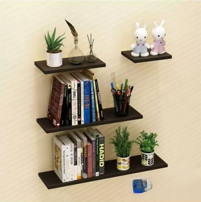 HomeBliss Set of 4 Flat Delightful Wall Mounted Book Shelf, wooden shelves, Storage Shelves ...