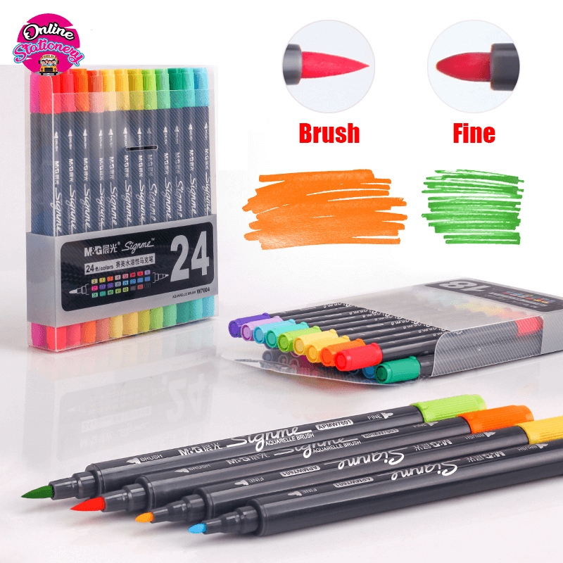 M&G Water-soluble Dual Side Water Brush Pen Marker Set In 12,18,24,36 ...