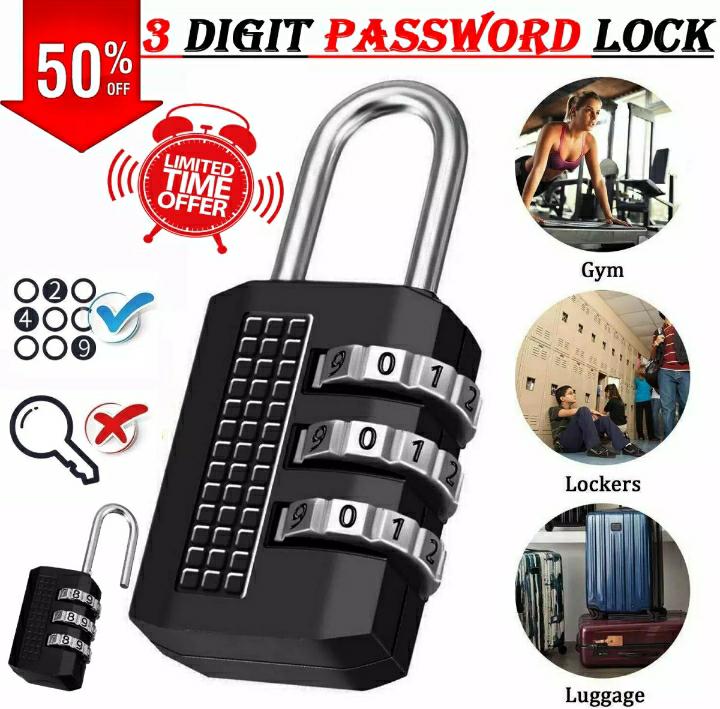 3 Digit Dial Code Number Combination Lock Padlock Small Portable ...