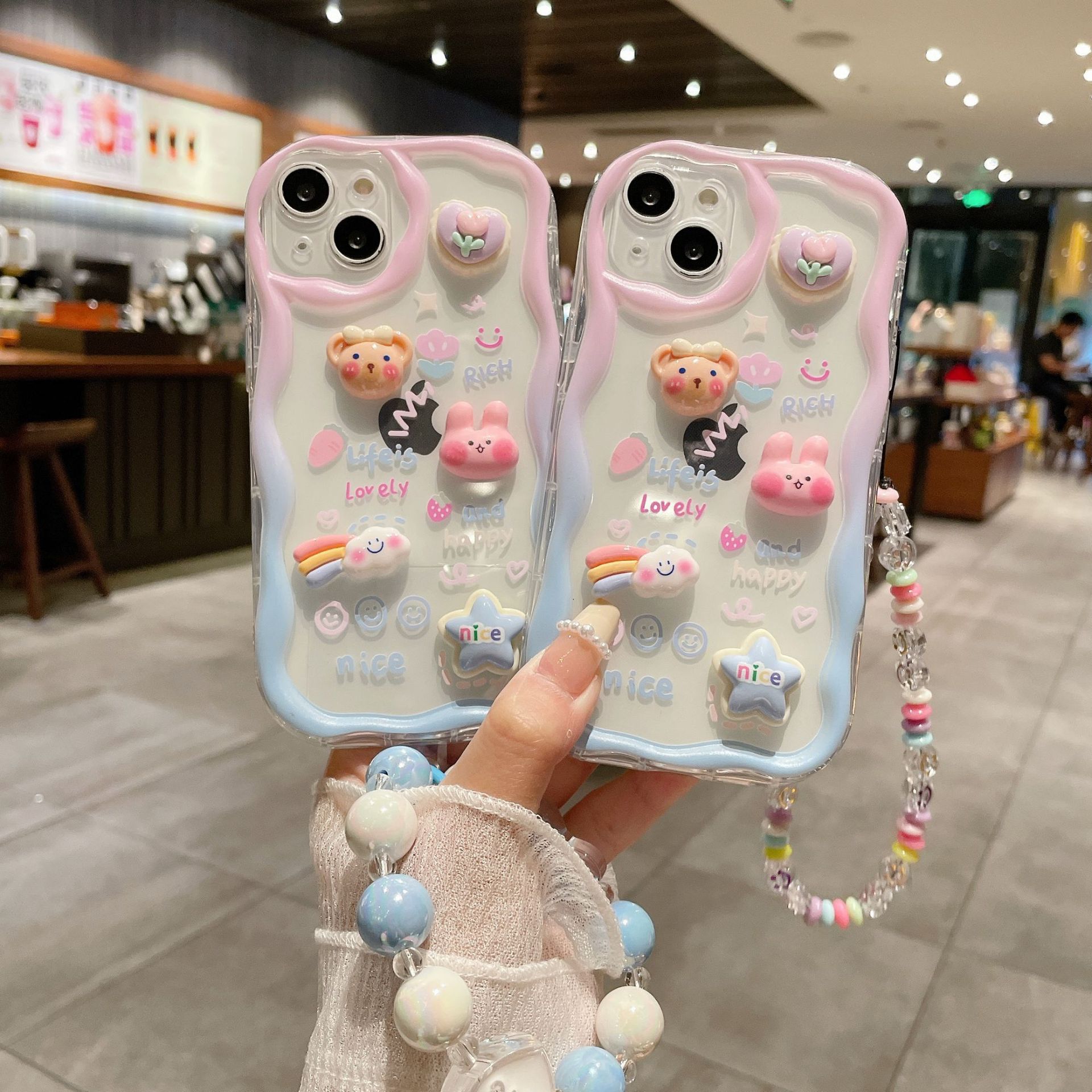 Three-Dimensional Wave Applicable iPhone15 Cute Bear Rabbit Cartoon ...