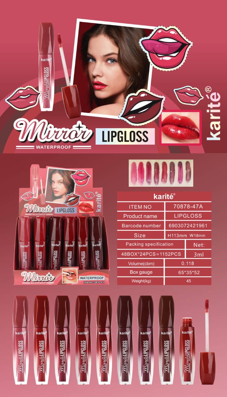 KARITE MIRROR WATER PROOF LIP GLOSS"8 COLOUR SET" | Daraz.pk