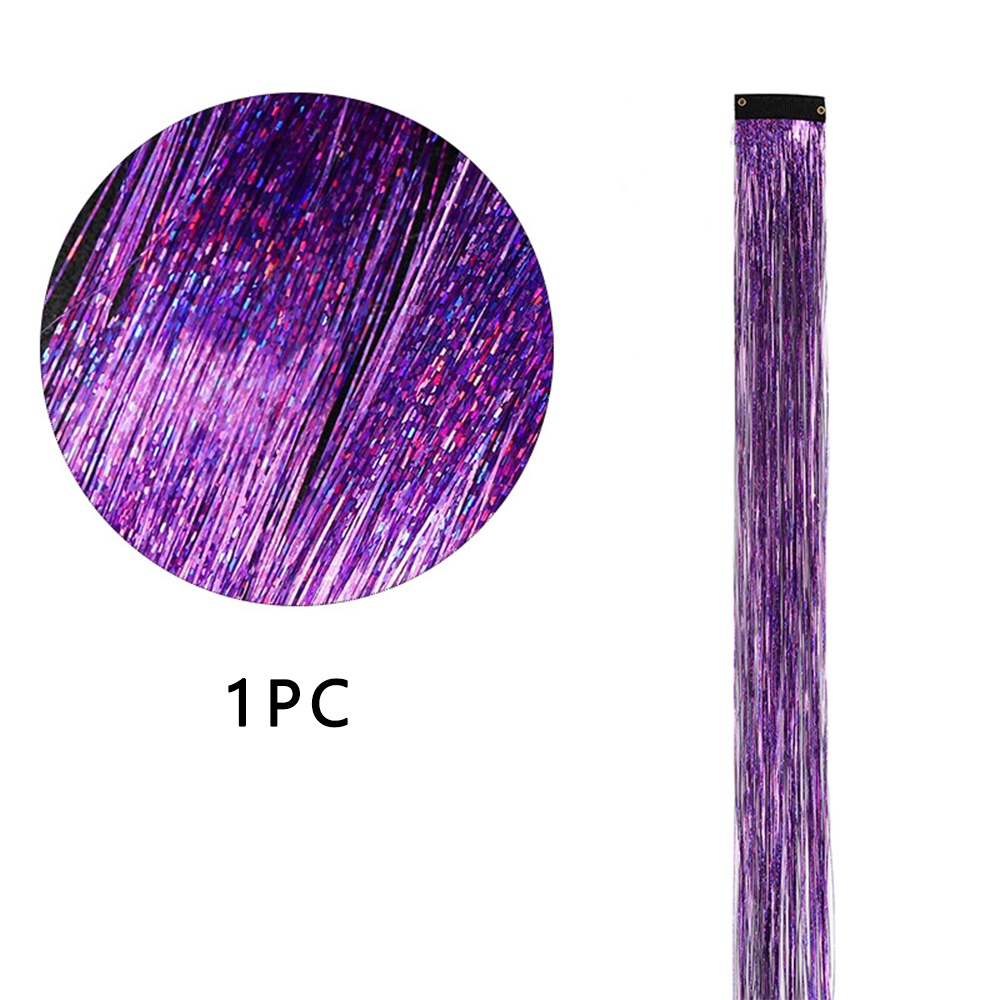 Sparkle Synthetic Clip In Hair Extension Holographic Glitter Colorful ...