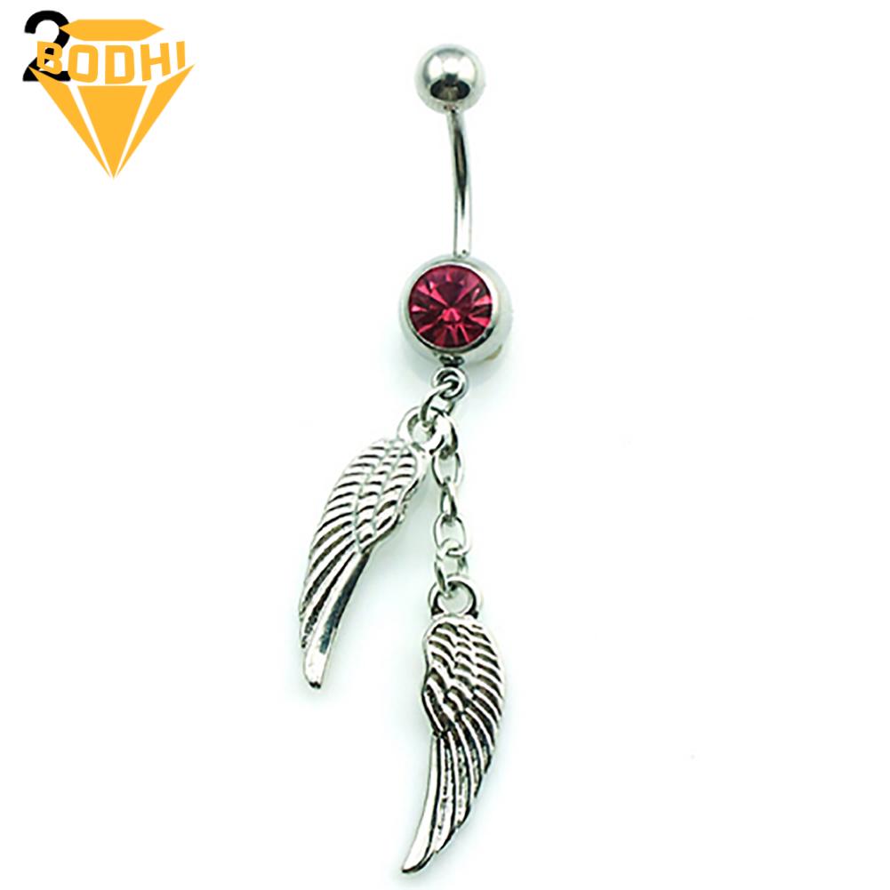 BODHI Women Rhinestone Double Wings Dangle Belly Button Ring Navel Ring ...