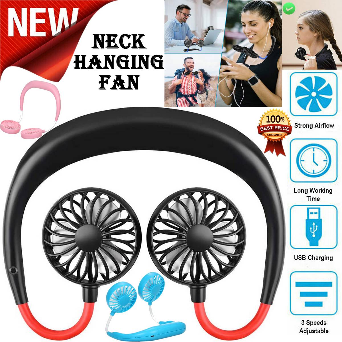 Hanging Neck Fan for Kitchen | Folding Fans Wearable Shoulder Fan ...