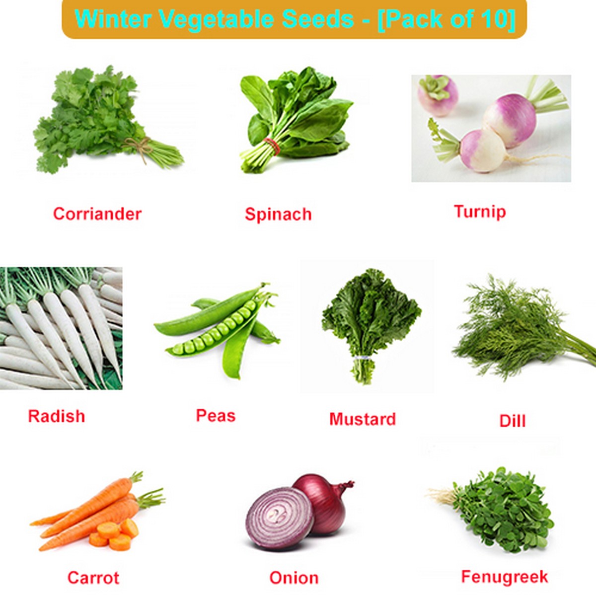 Winter Vegetables Seeds (Pack Of 10) Seeds Vegetables Packet ...