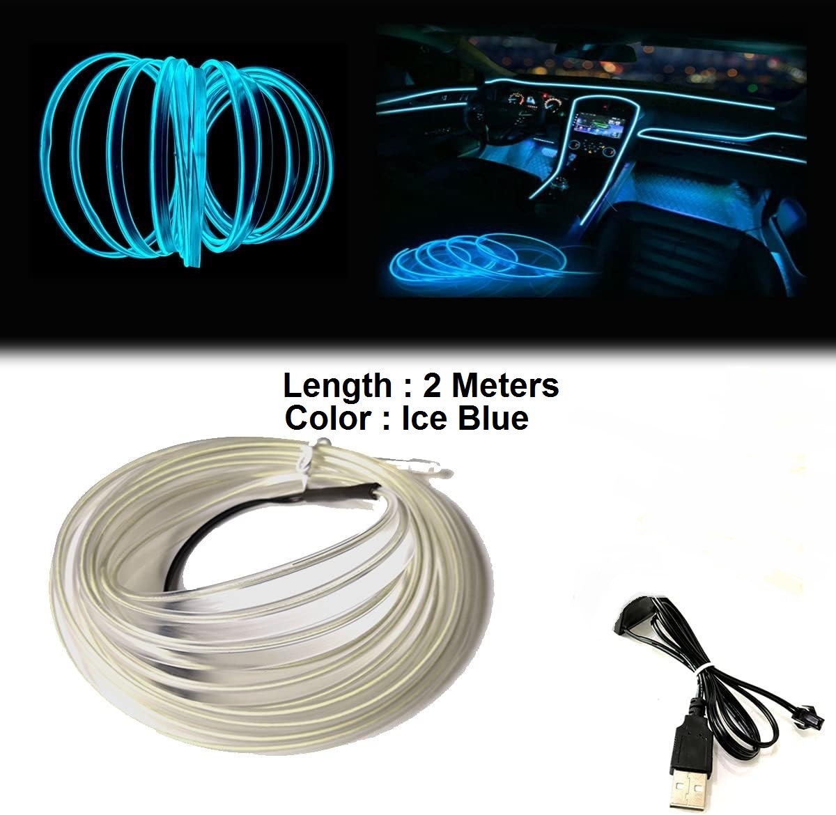 Car Dashboard Neon Lights EL Wire Strip 2 Meters | Daraz.pk