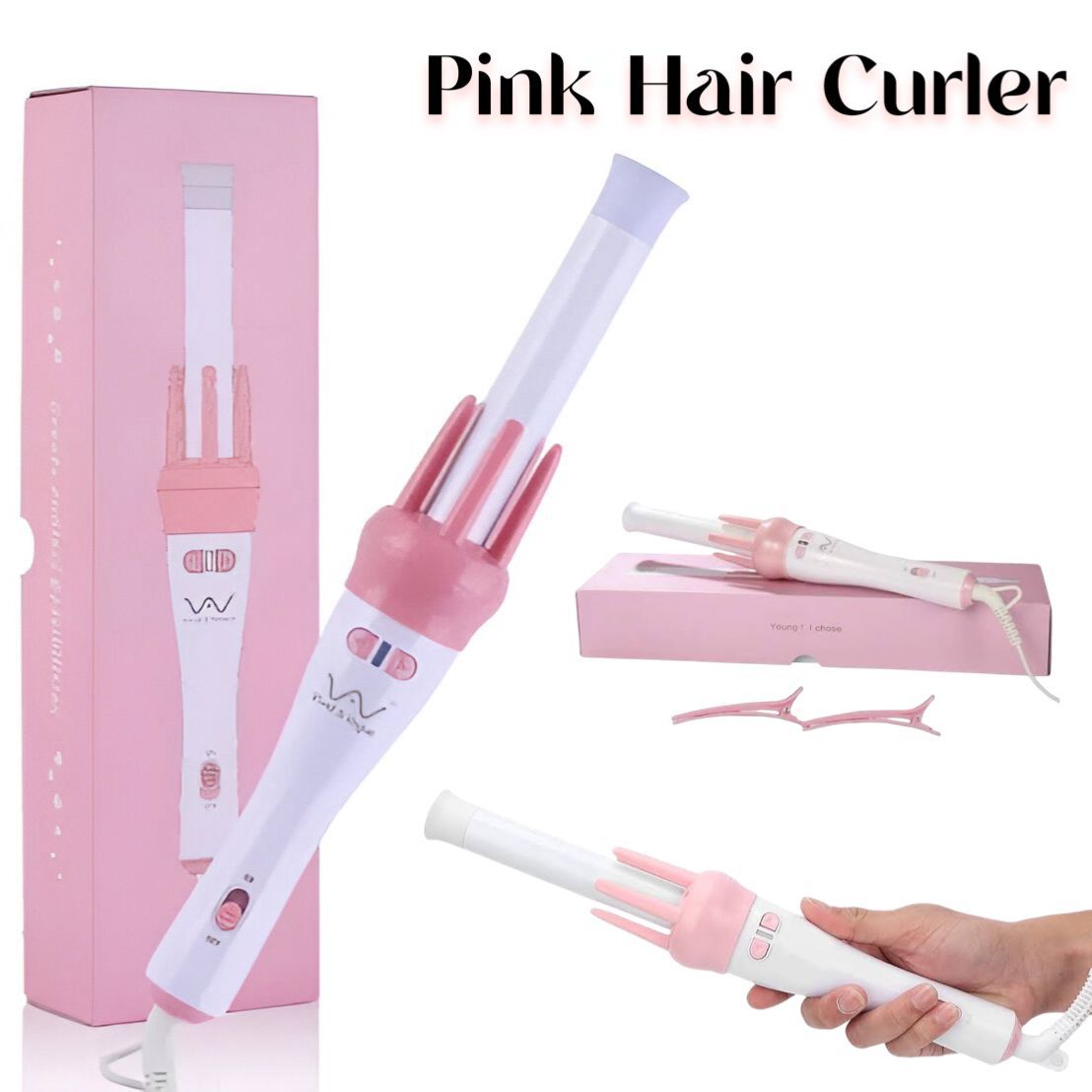 Electric Automatic Pink Curler Roller with Box and Accessories | Daraz.pk