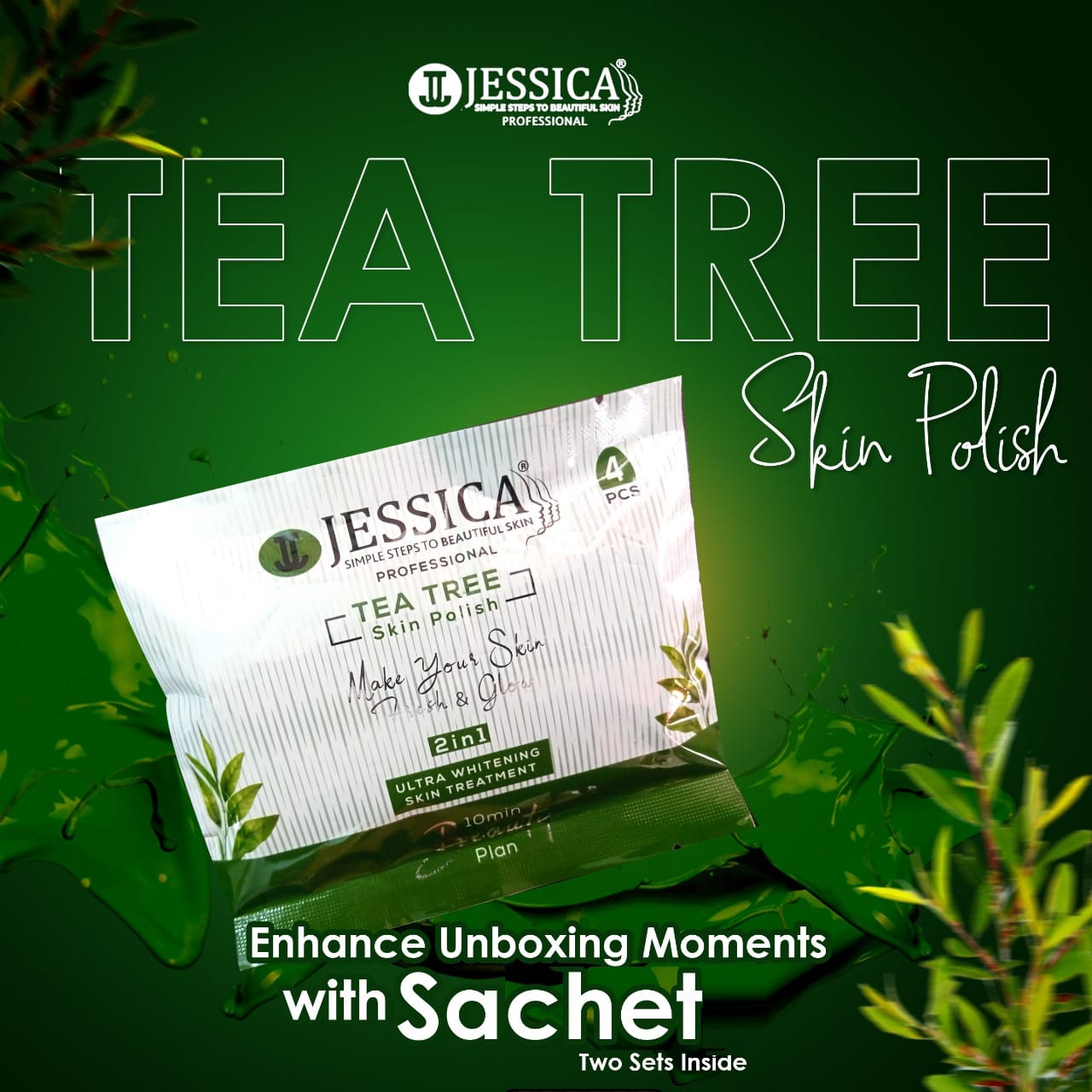 Jessica Tea Tree 2in1 Skin Polish Sachet - 4 Pcs Inside | Daraz.pk