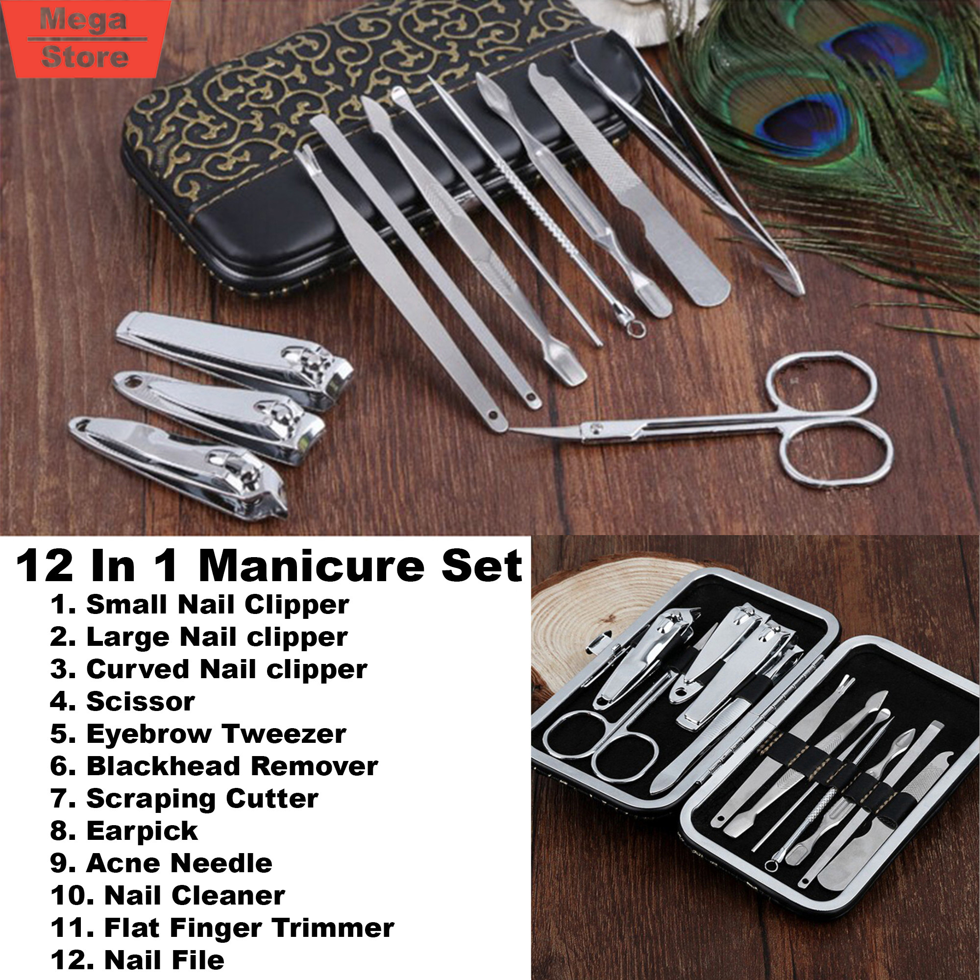 Manicure Set, 16 In 1 Nail Clippers Scissor Tweezer Knife Ear Spoon ...