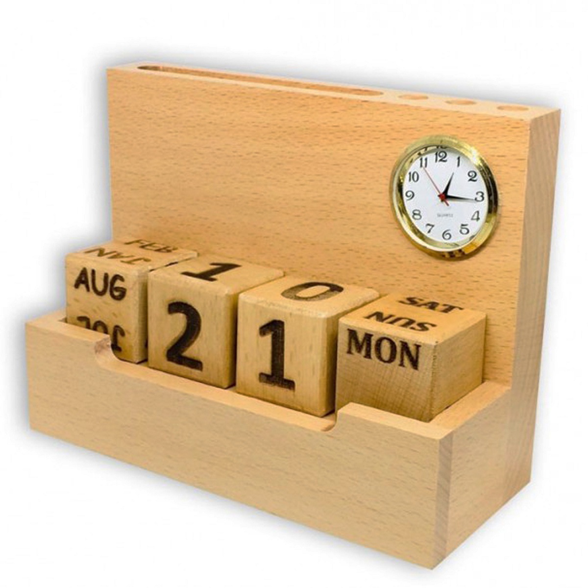 Wooden Table Calendar With Clock For Office & Home | Daraz.pk