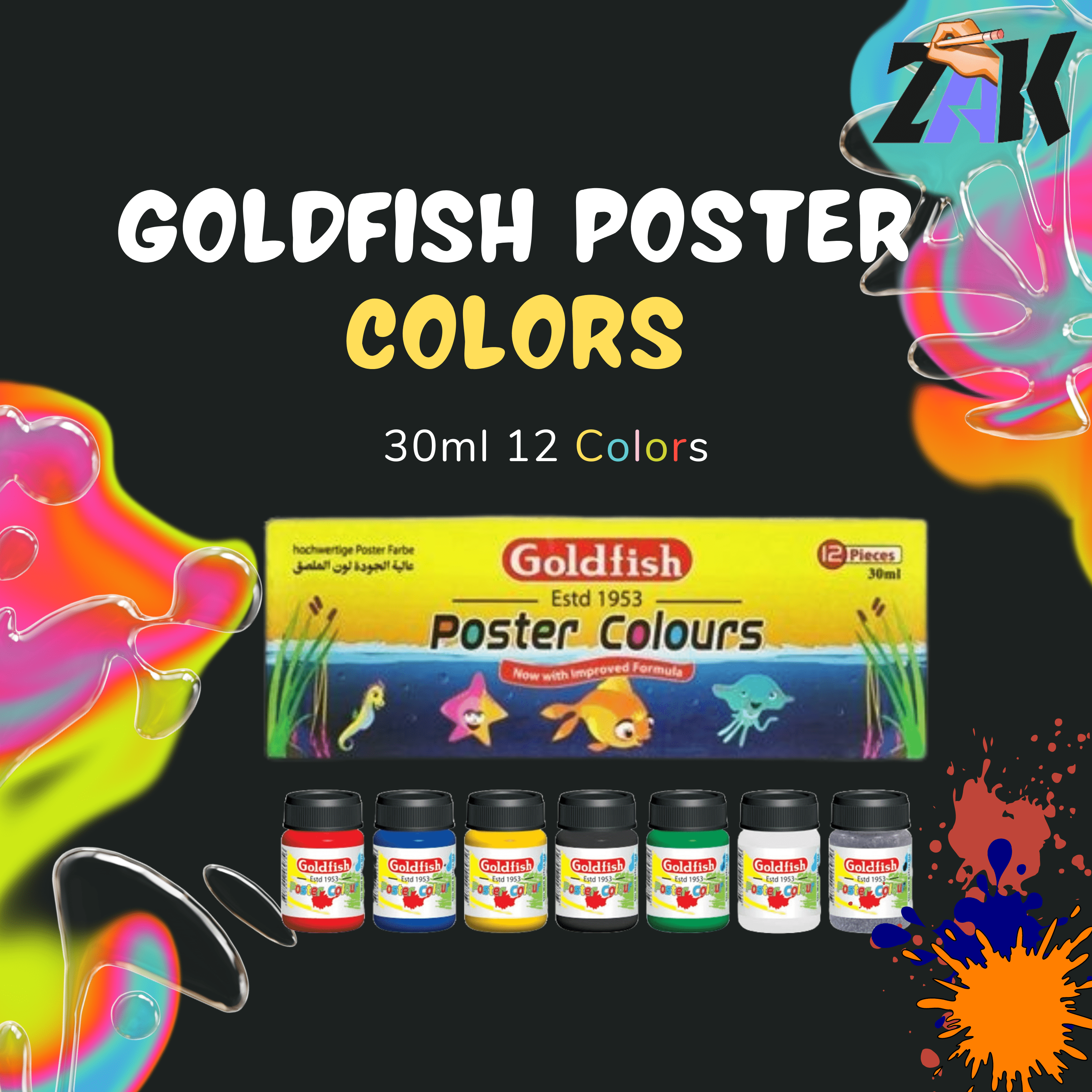 Goldfish Poster Colors 30ml 12 pc Colour Box Set for Bold and Lively ...
