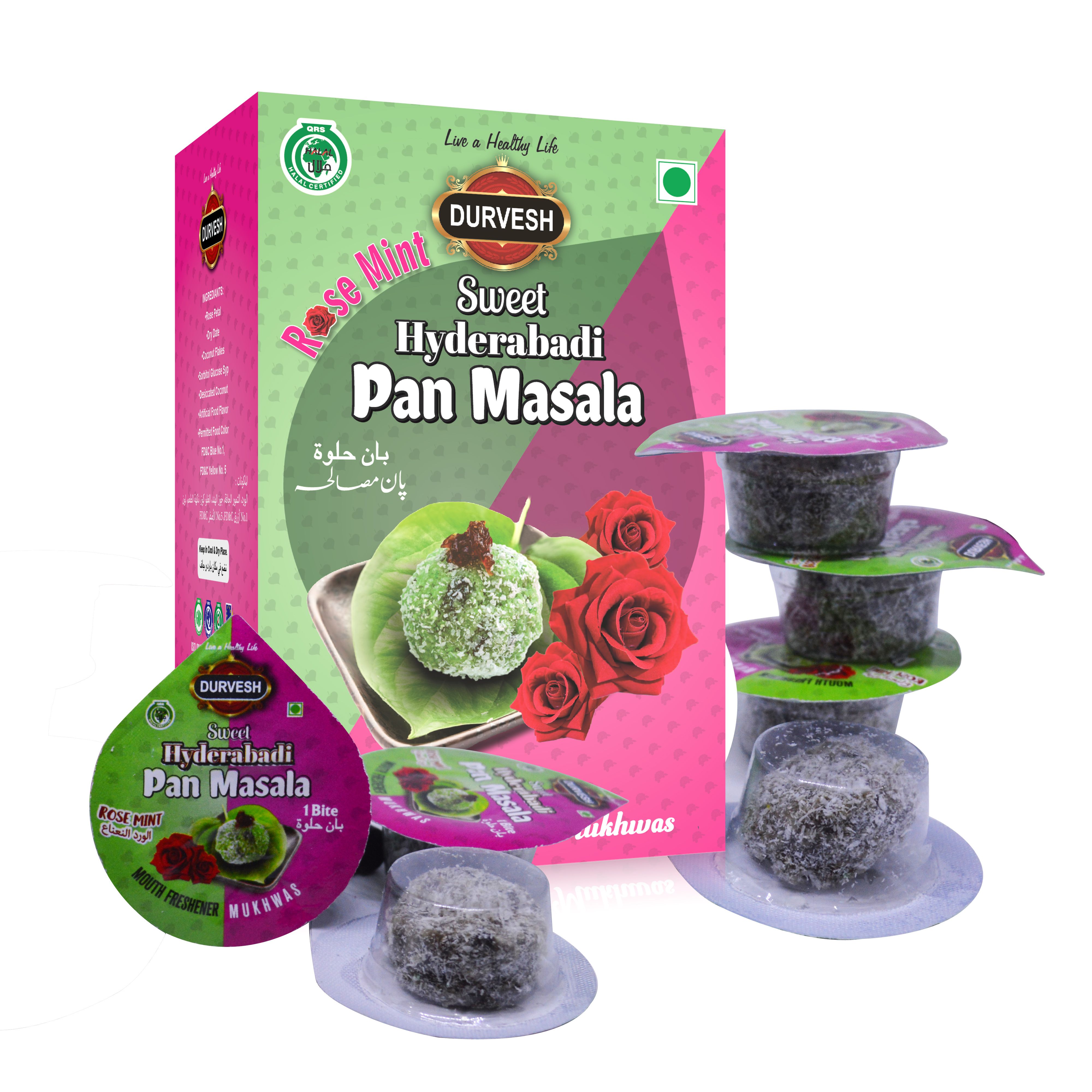 DURVESH PAN MASALA | ROSE & MINT | PACK OF 24PCS | SWEET HYDERABADI PAN ...