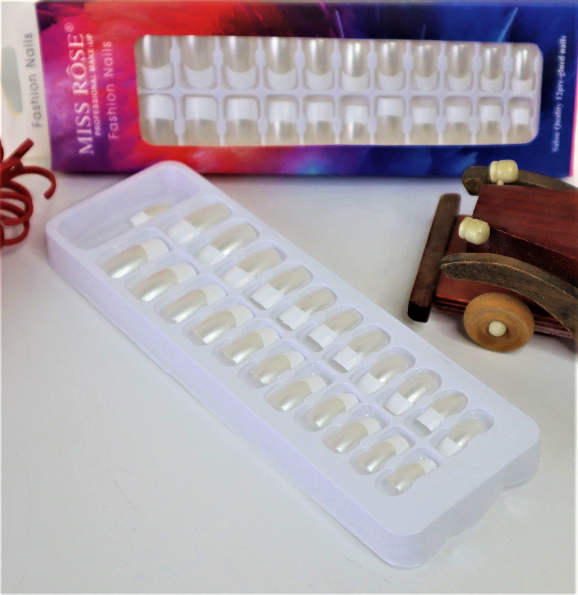 24 PCS PRESS ON SELF ADHESIVE FRENCH NAILS COLORED TRANSPARENT ACRYLIC ...