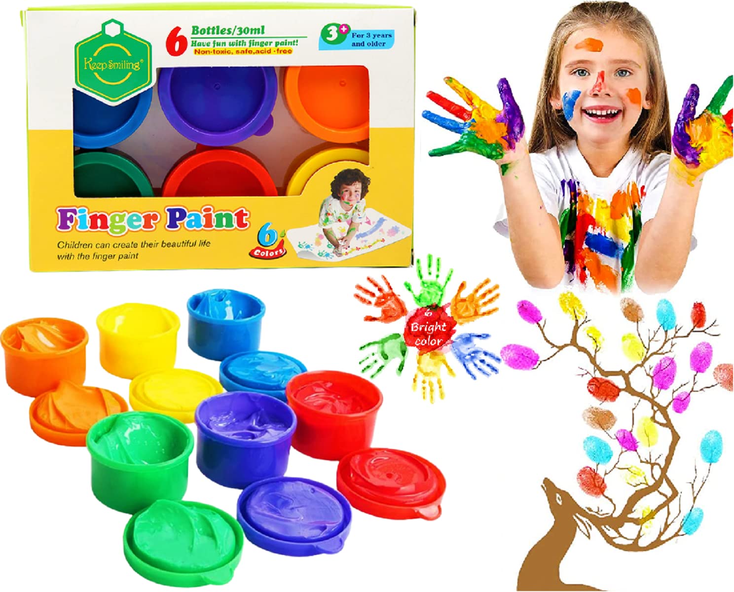Washable Finger Paint color for Kids 6 Colours Non Toxic Less Mess More ...