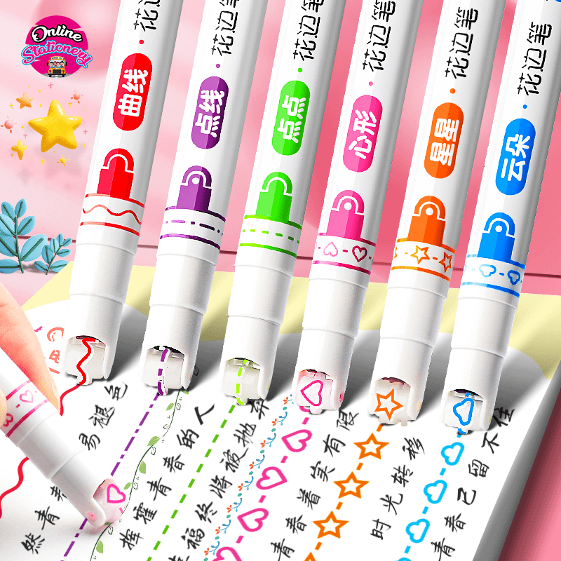 Cute Kawaii Roller Tip Curve Liner Color Marker Pens Set 6 Pcs For DIY ...