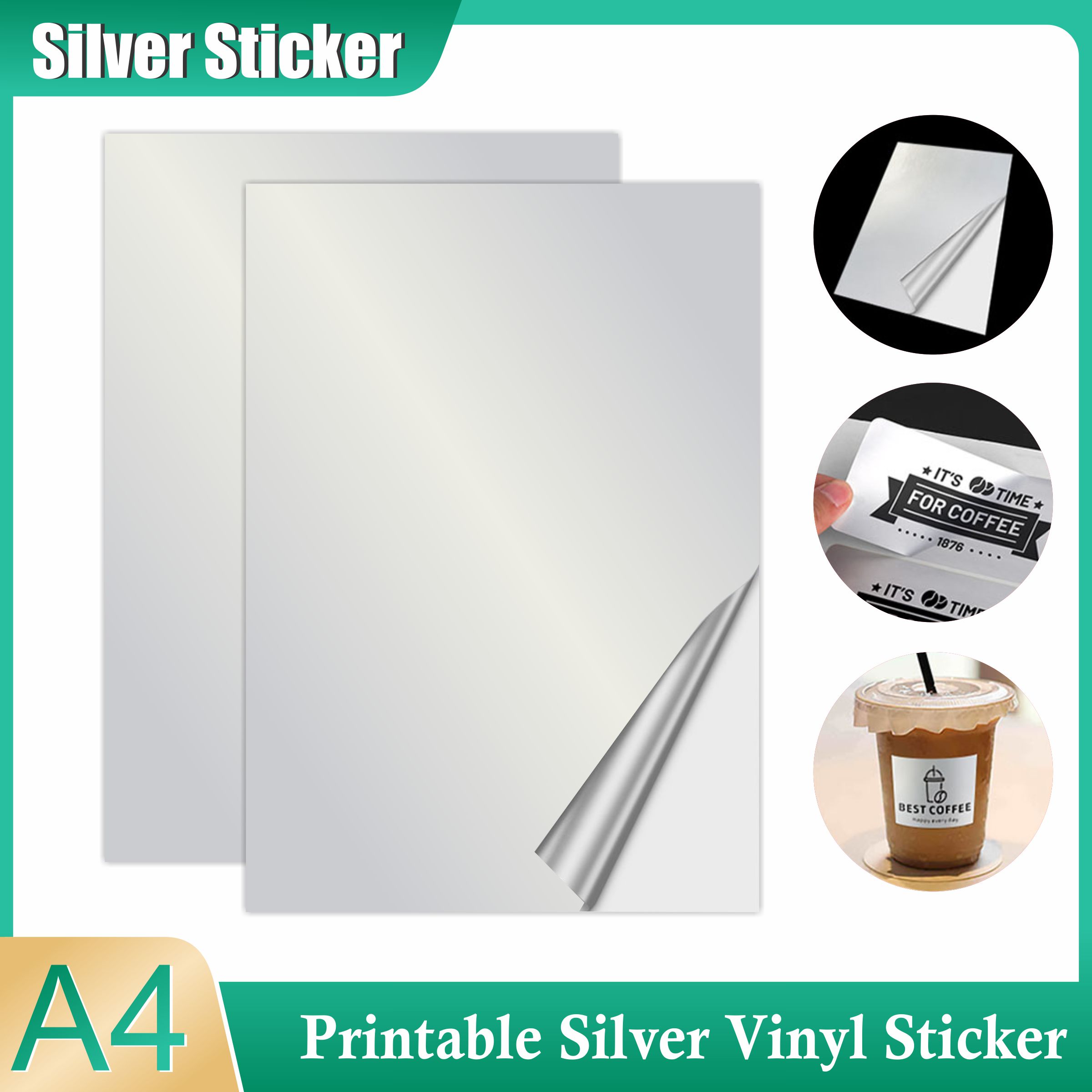 Silver/Gold Vinyl Sticker A4 Printable Self Adhesive Sticker for Inkjet ...