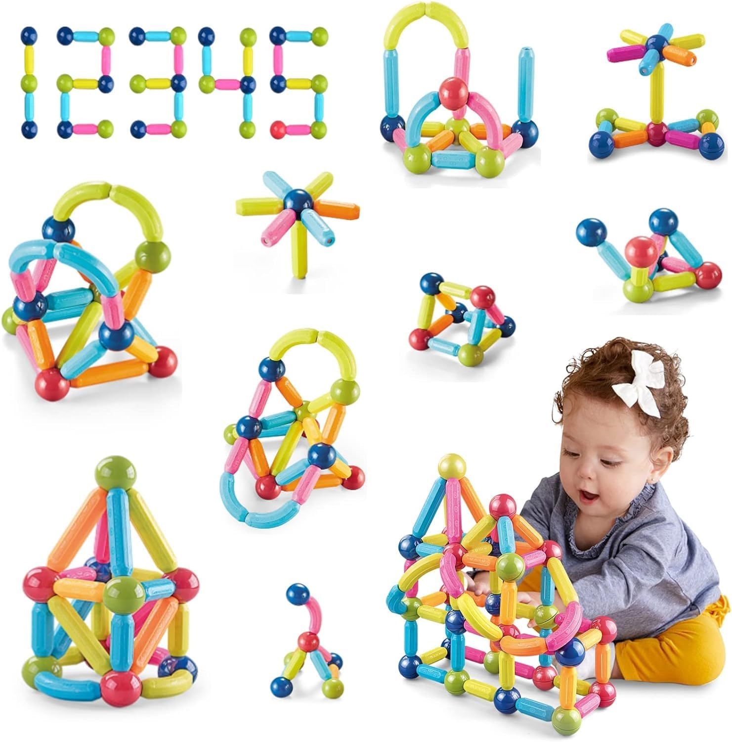 Magnets Toy Blocks Magnetic Stick Balls and Rods Set Building Sticks ...